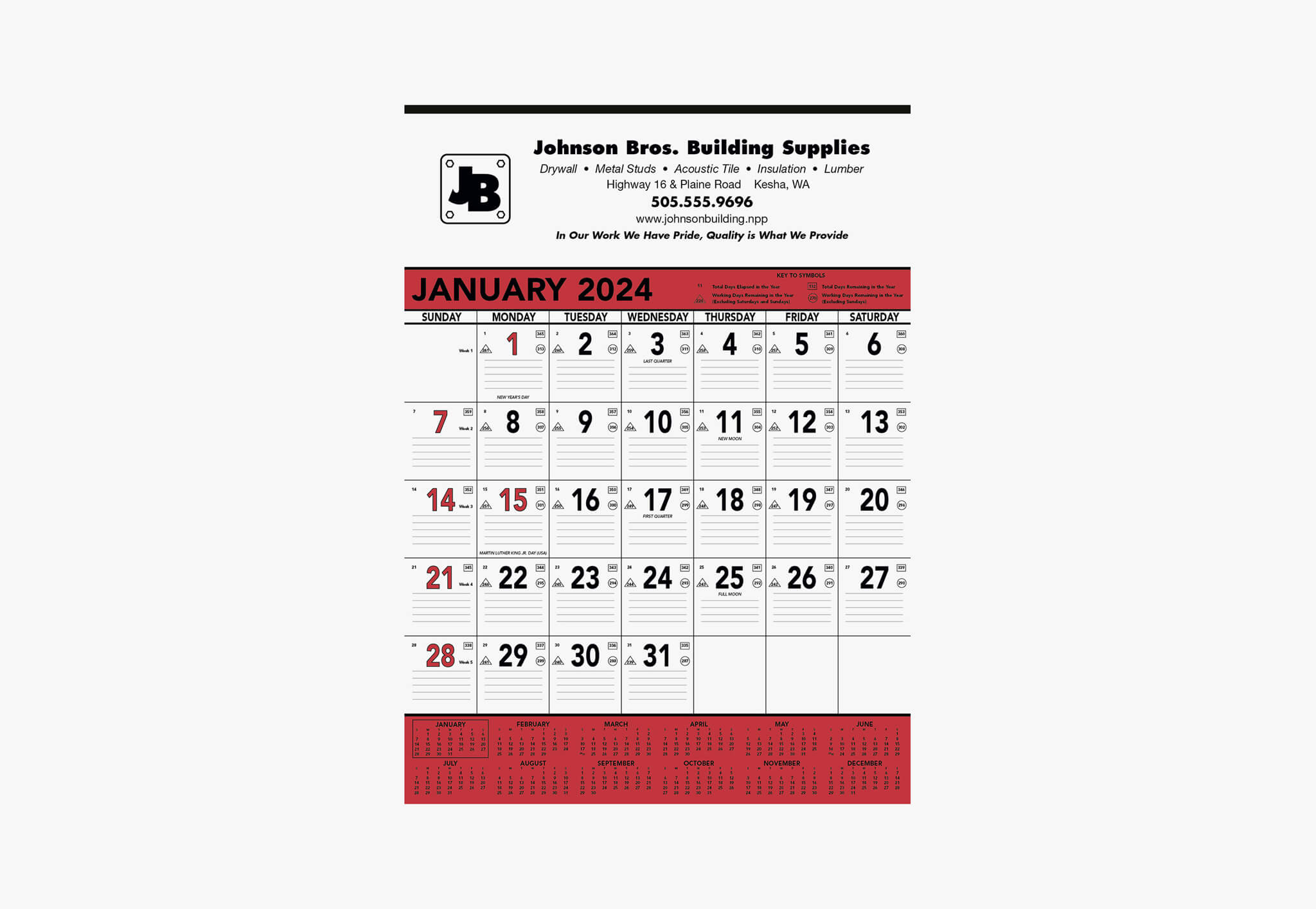 Red Contractors Memo Calendar | HALO Branded Solutions