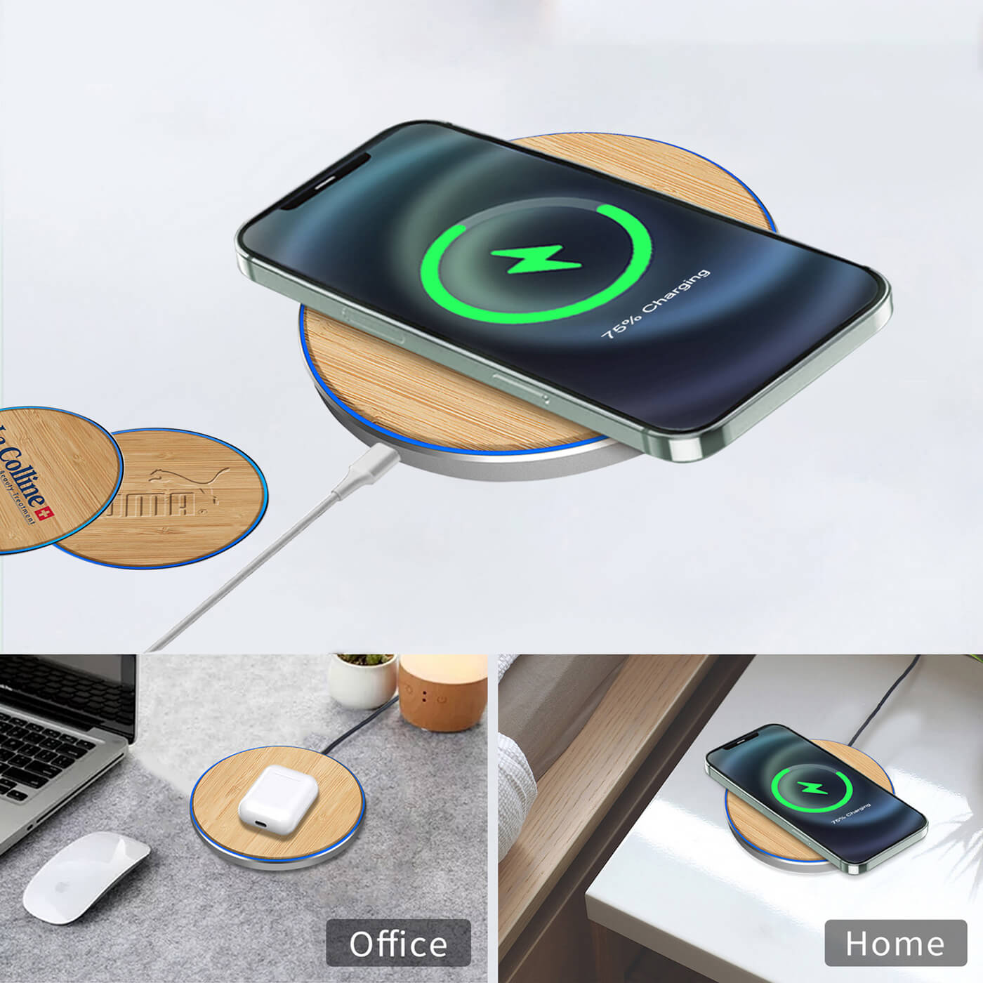 15W QI Certified Bamboo Charging Pad | HALO Branded Solutions