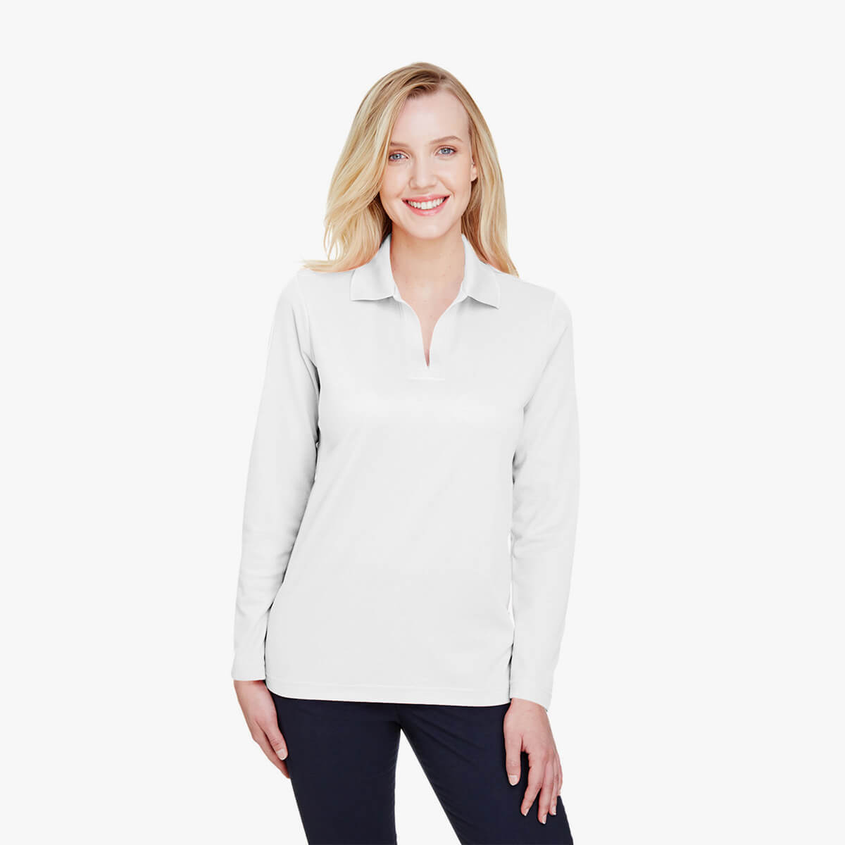 Devon and Jones CrownLux Performance Ladies' Plaited Long Sleeve Polo ...